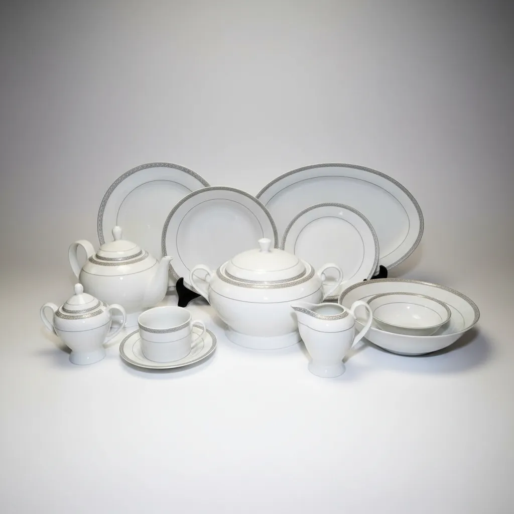 Vajilla De Porcelana Premium Silver Elegante 58 Pzas – Ambient 21