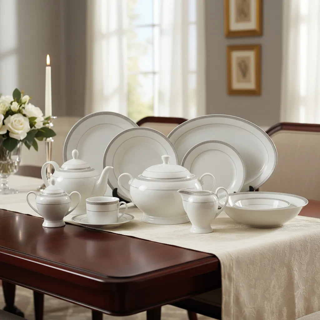 Vajilla De Porcelana Premium Silver Elegante 58 Pzas – Ambient 21