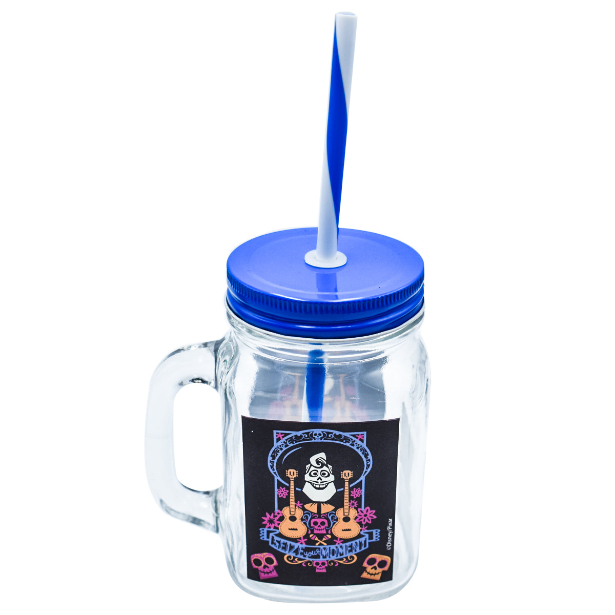 Tarro Vaso con Tapa y Popote Fun Kids Mason Jar Disney Pixar Coco Vidr ...