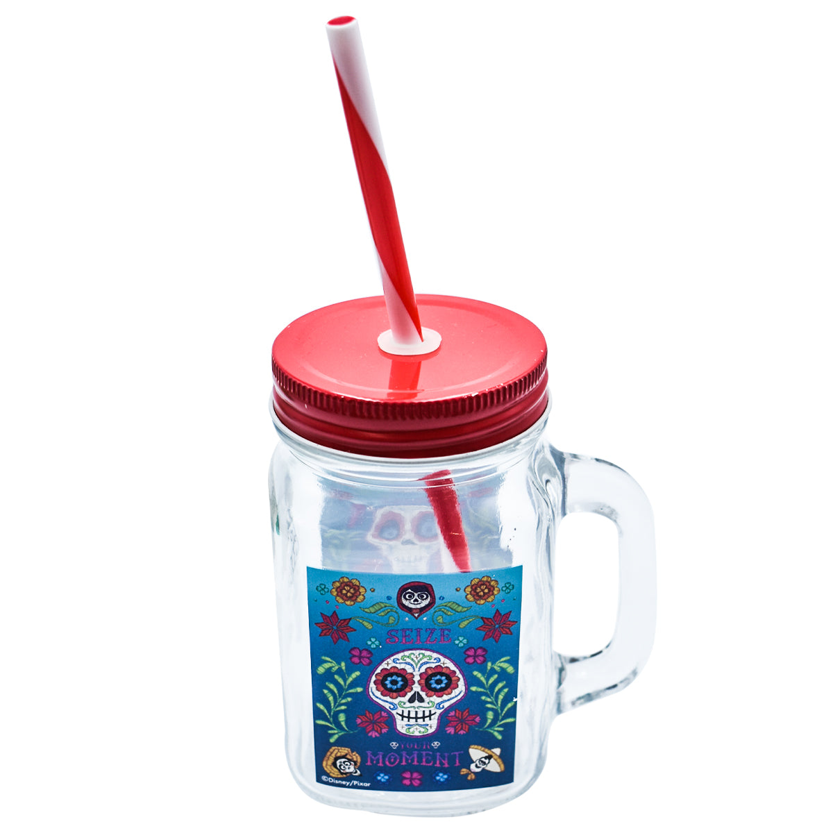 Tarro Vaso con Tapa y Popote Fun Kids Mason Jar Disney Pixar Coco Vidr ...