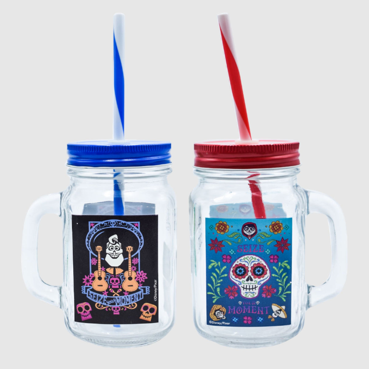 Tarro Vaso con Tapa y Popote Fun Kids Mason Jar Disney Pixar Coco Vidr ...
